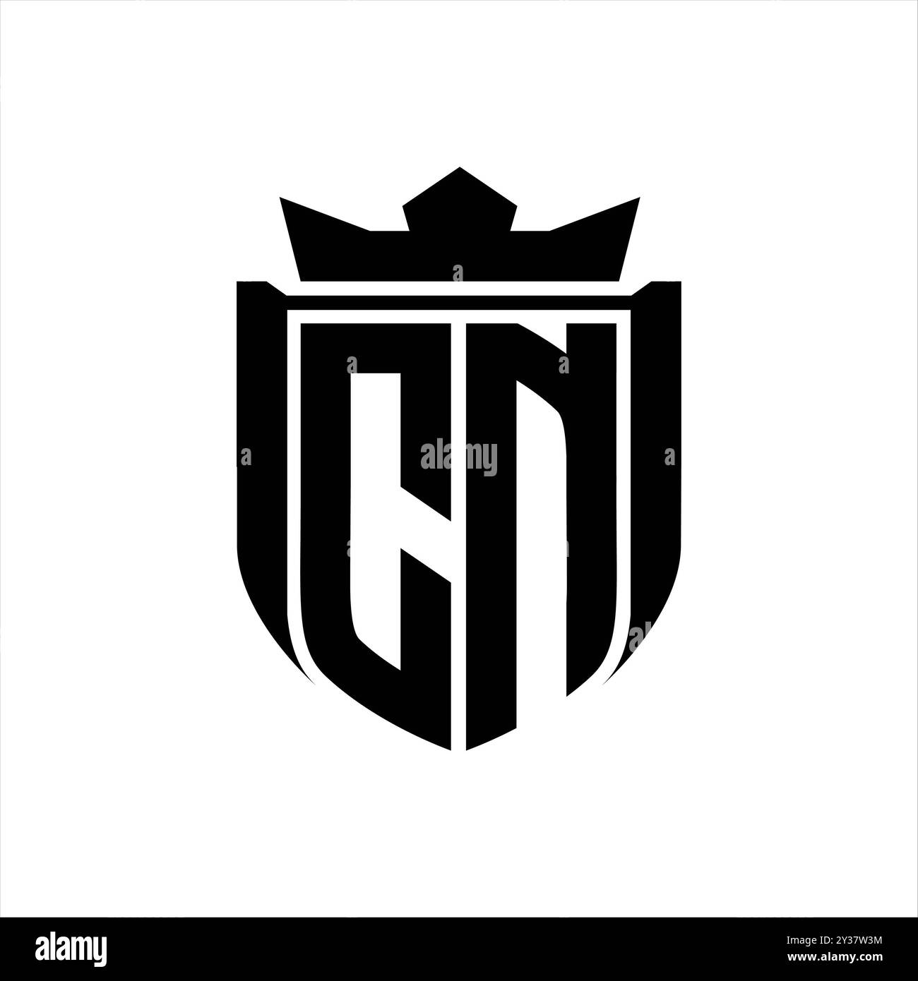 CN Letter logo with shield shape inside shield badge crown on white ...