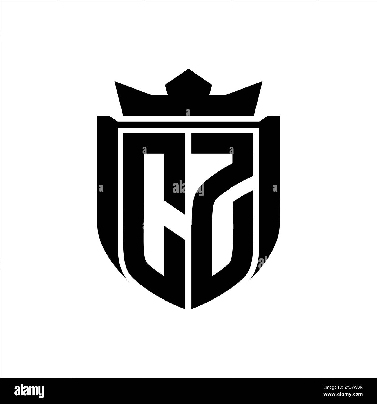 CZ Letter logo with shield shape inside shield badge crown on white background template design ...