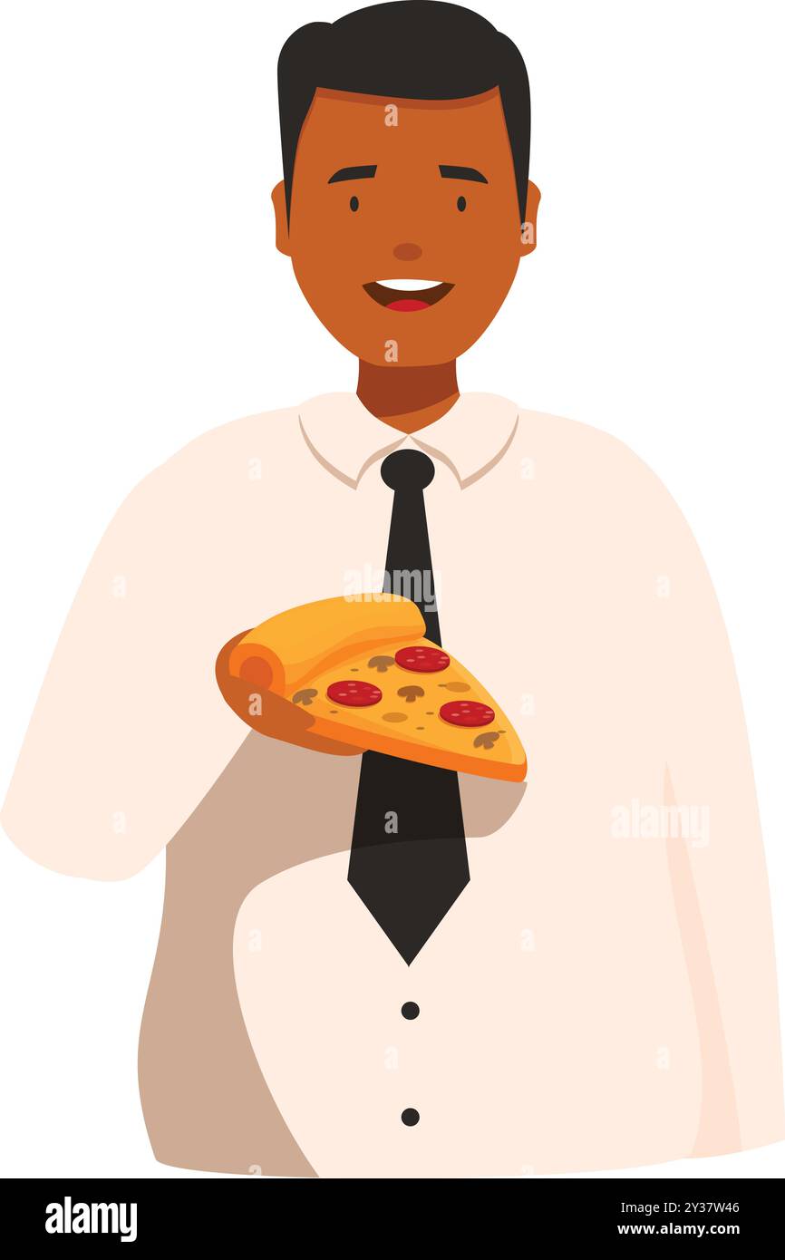 Illustration featuring a happy office worker in a white shirt and tie ...