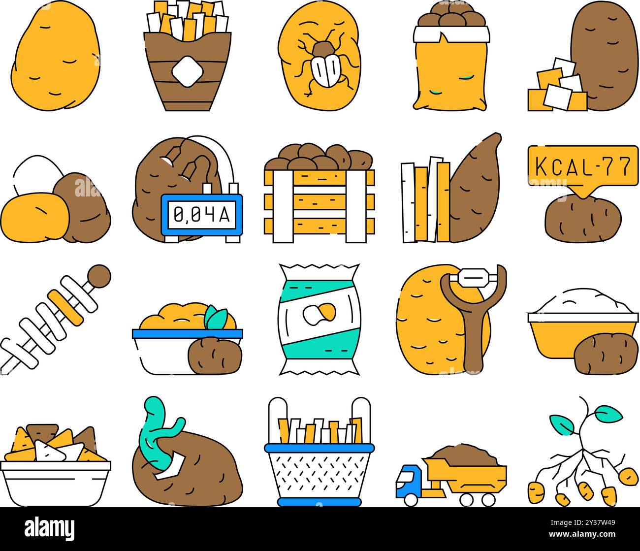 potato vegetable food fresh icons set vector Stock Vector Image & Art ...