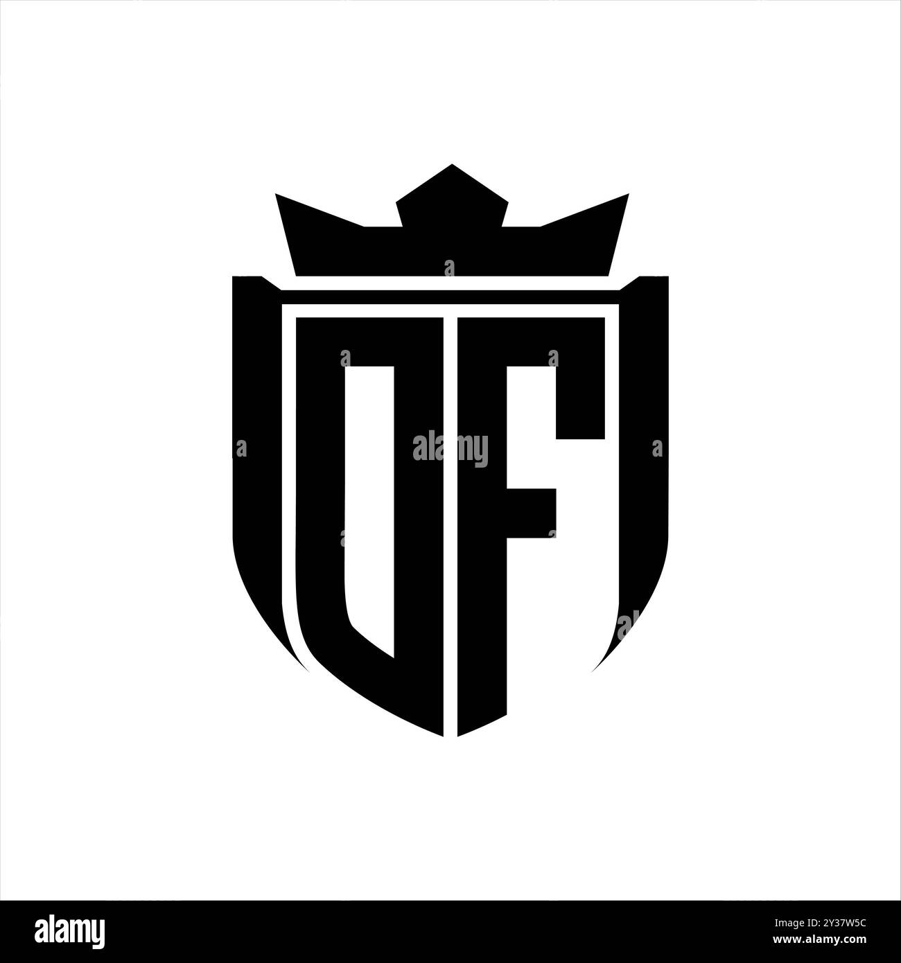 DF Letter logo with shield shape inside shield badge crown on white ...