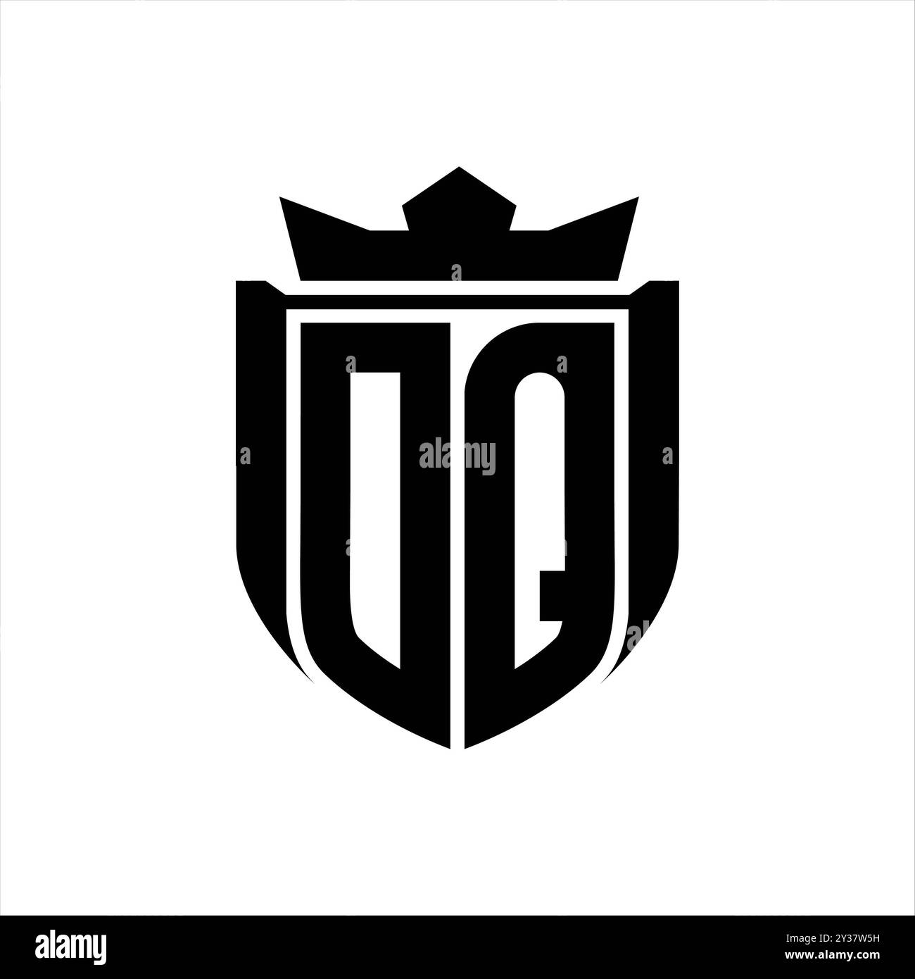 DQ Letter logo with shield shape inside shield badge crown on white ...