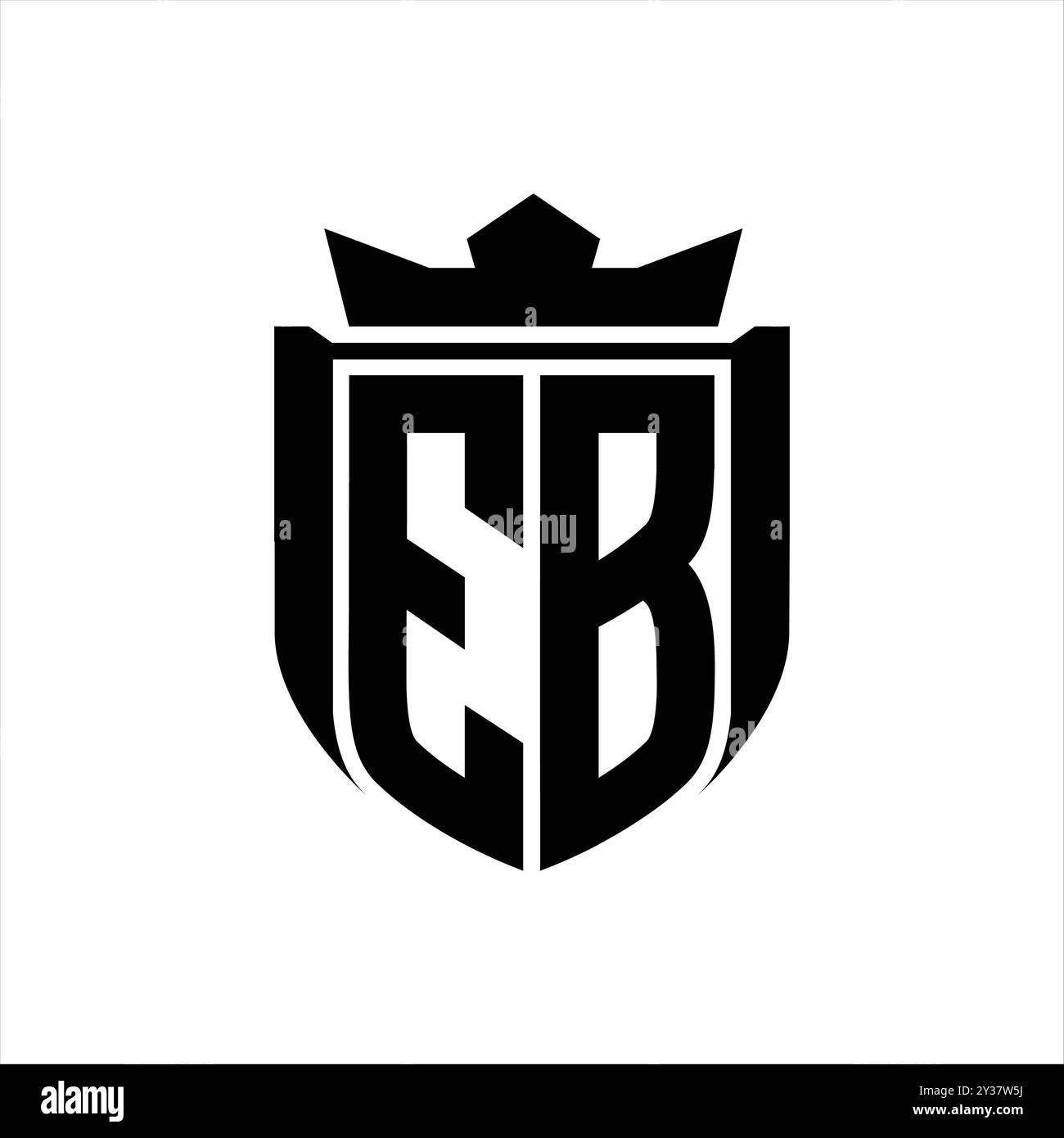 EB Letter logo with shield shape inside shield badge crown on white ...