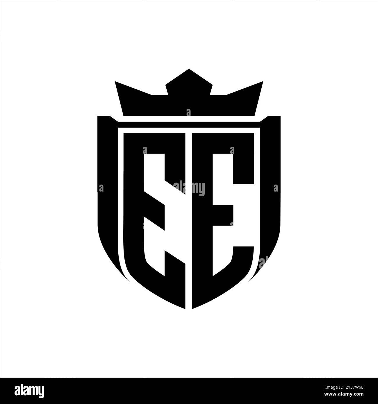 EE Letter logo with shield shape inside shield badge crown on white background template design ...