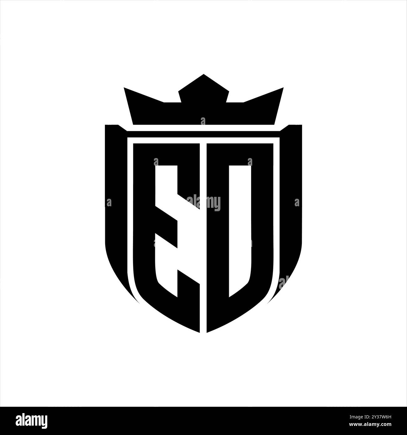 ED Letter logo with shield shape inside shield badge crown on white ...