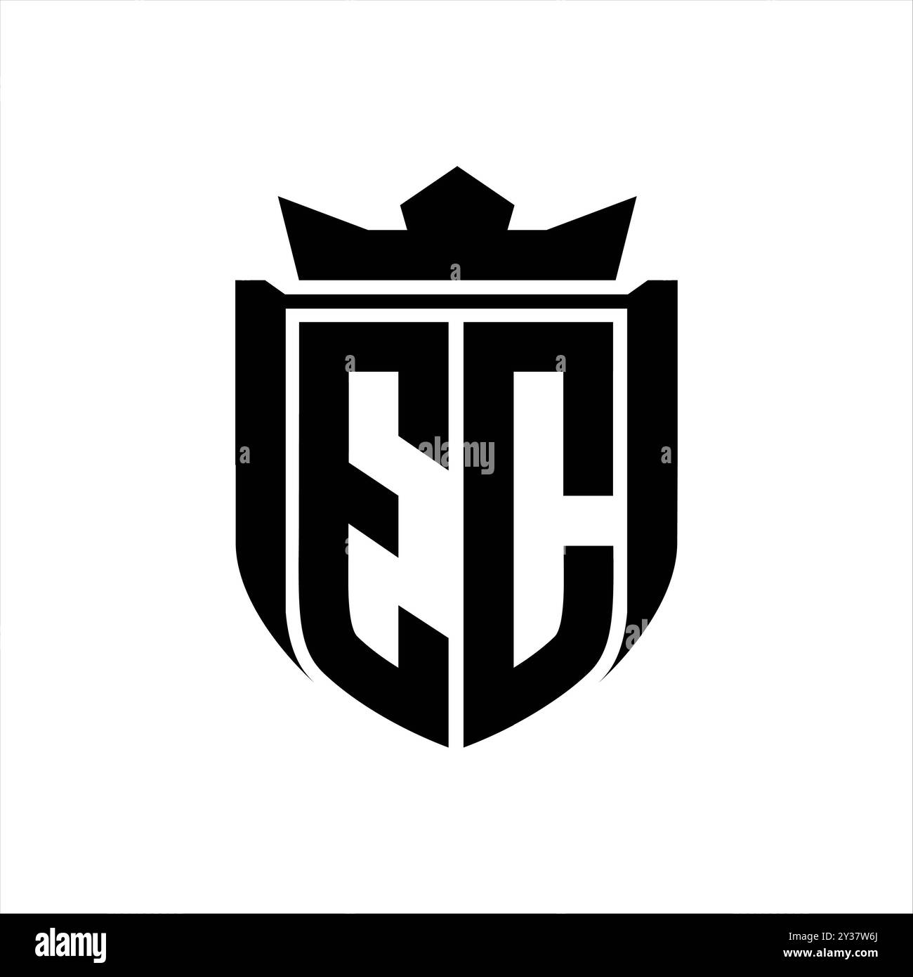 EC Letter logo with shield shape inside shield badge crown on white background template design ...
