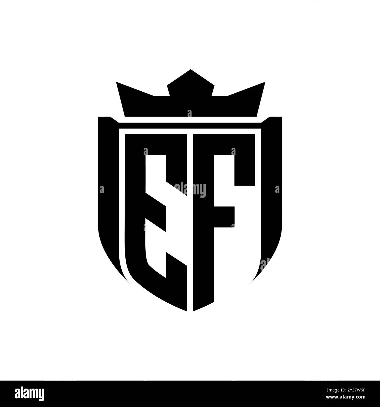 EF Letter logo with shield shape inside shield badge crown on white ...