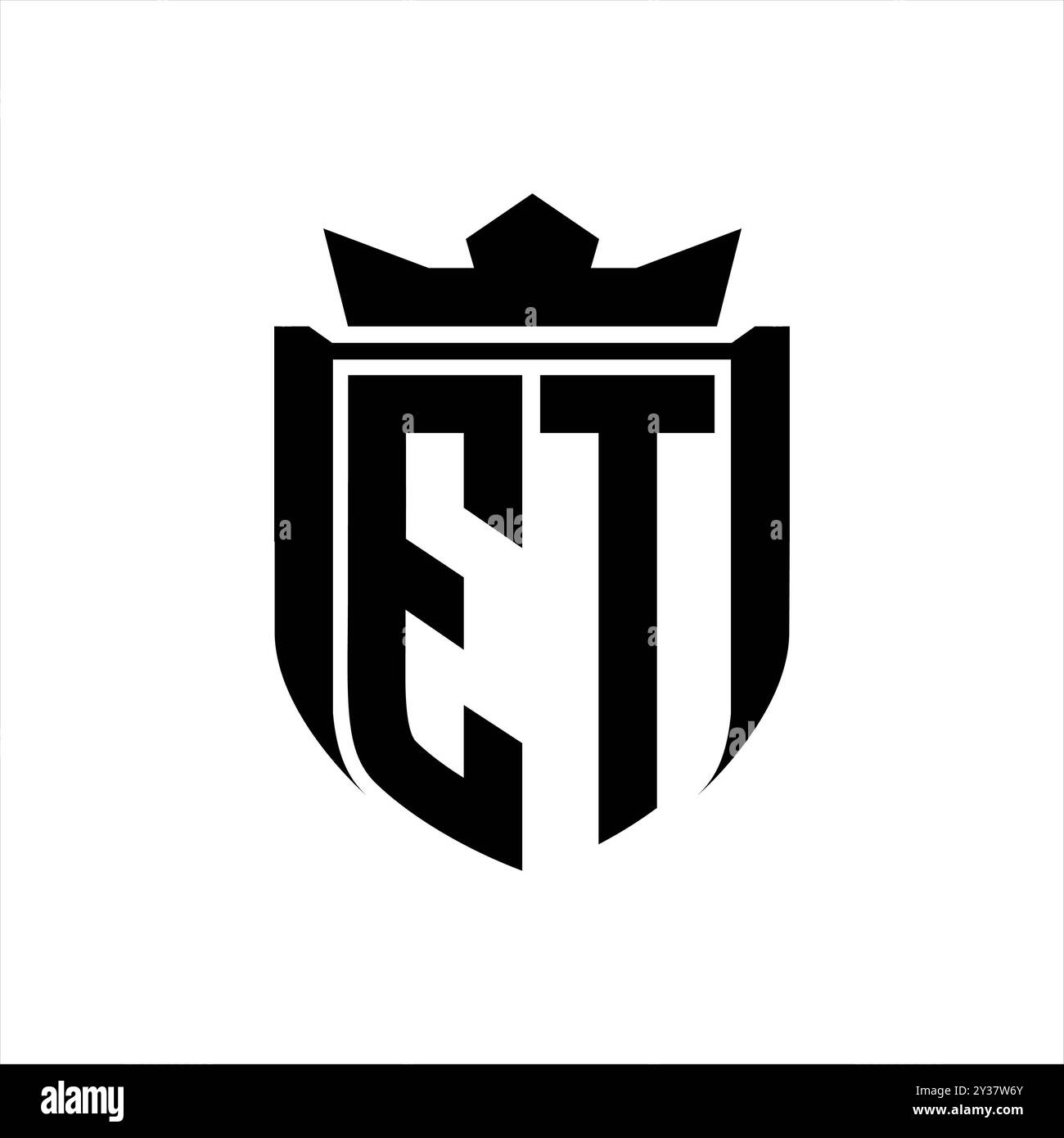ET Letter logo with shield shape inside shield badge crown on white ...