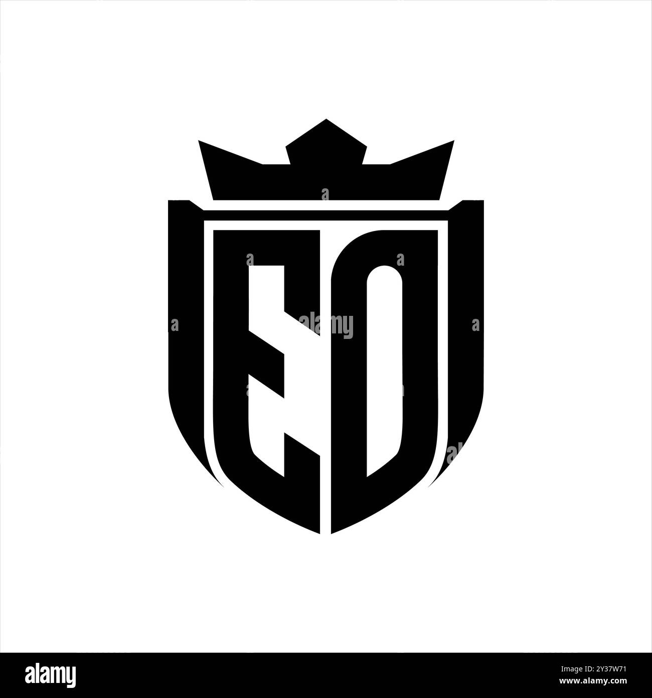 EO Letter logo with shield shape inside shield badge crown on white ...