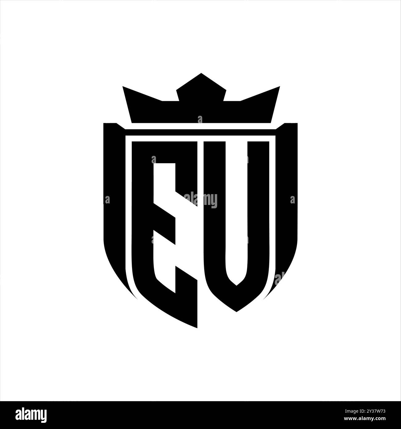 EV Letter logo with shield shape inside shield badge crown on white ...