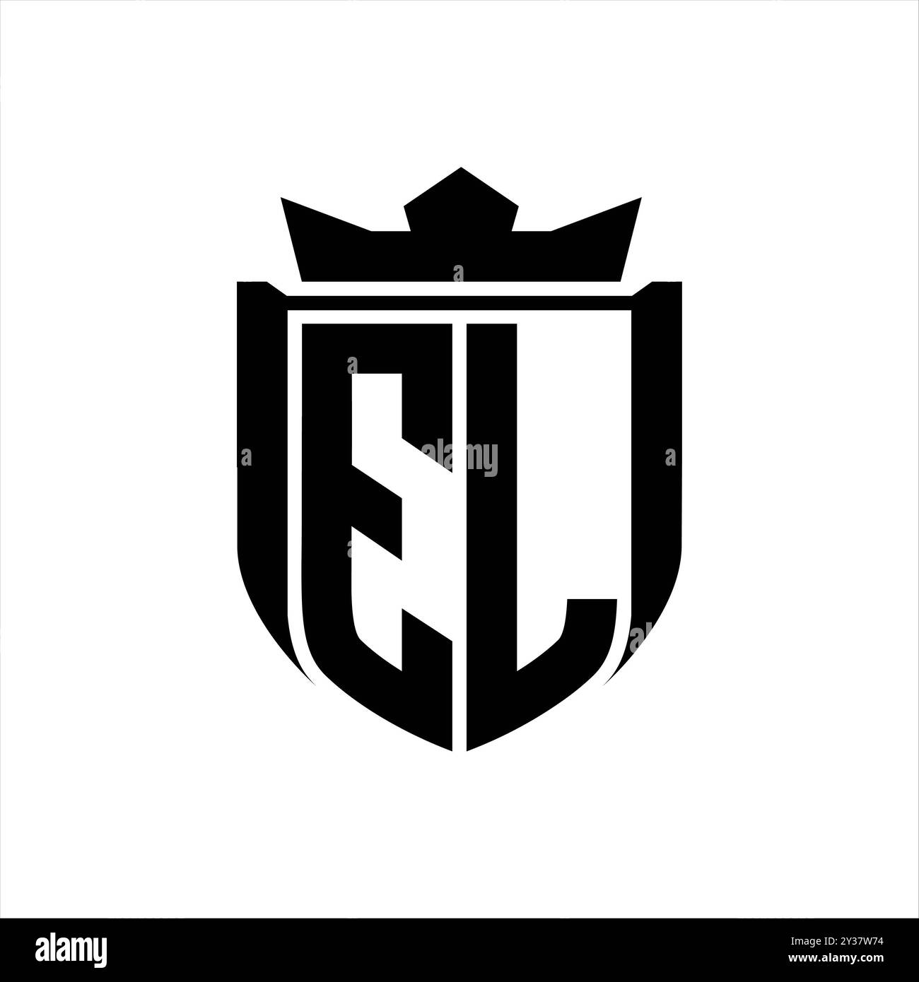 EL Letter logo with shield shape inside shield badge crown on white ...