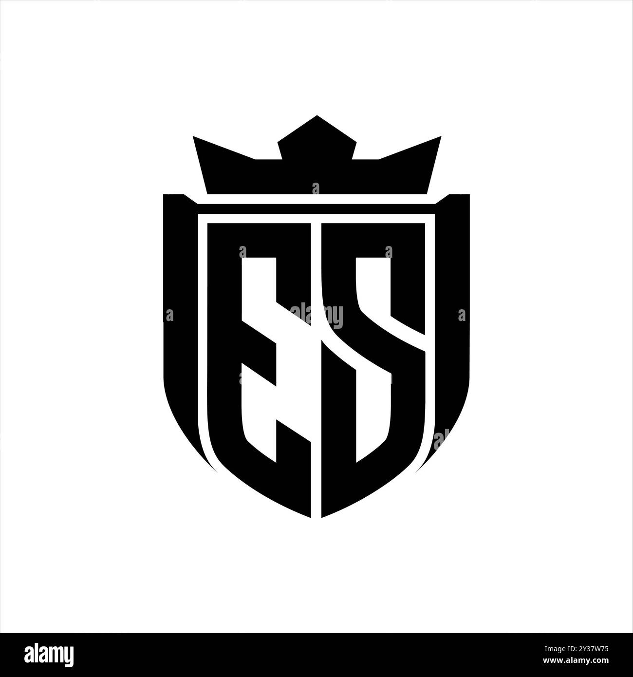 ES Letter logo with shield shape inside shield badge crown on white ...