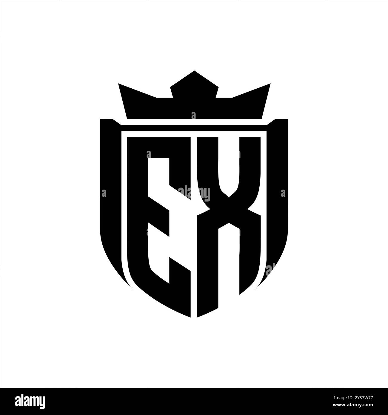 EX Letter logo with shield shape inside shield badge crown on white ...