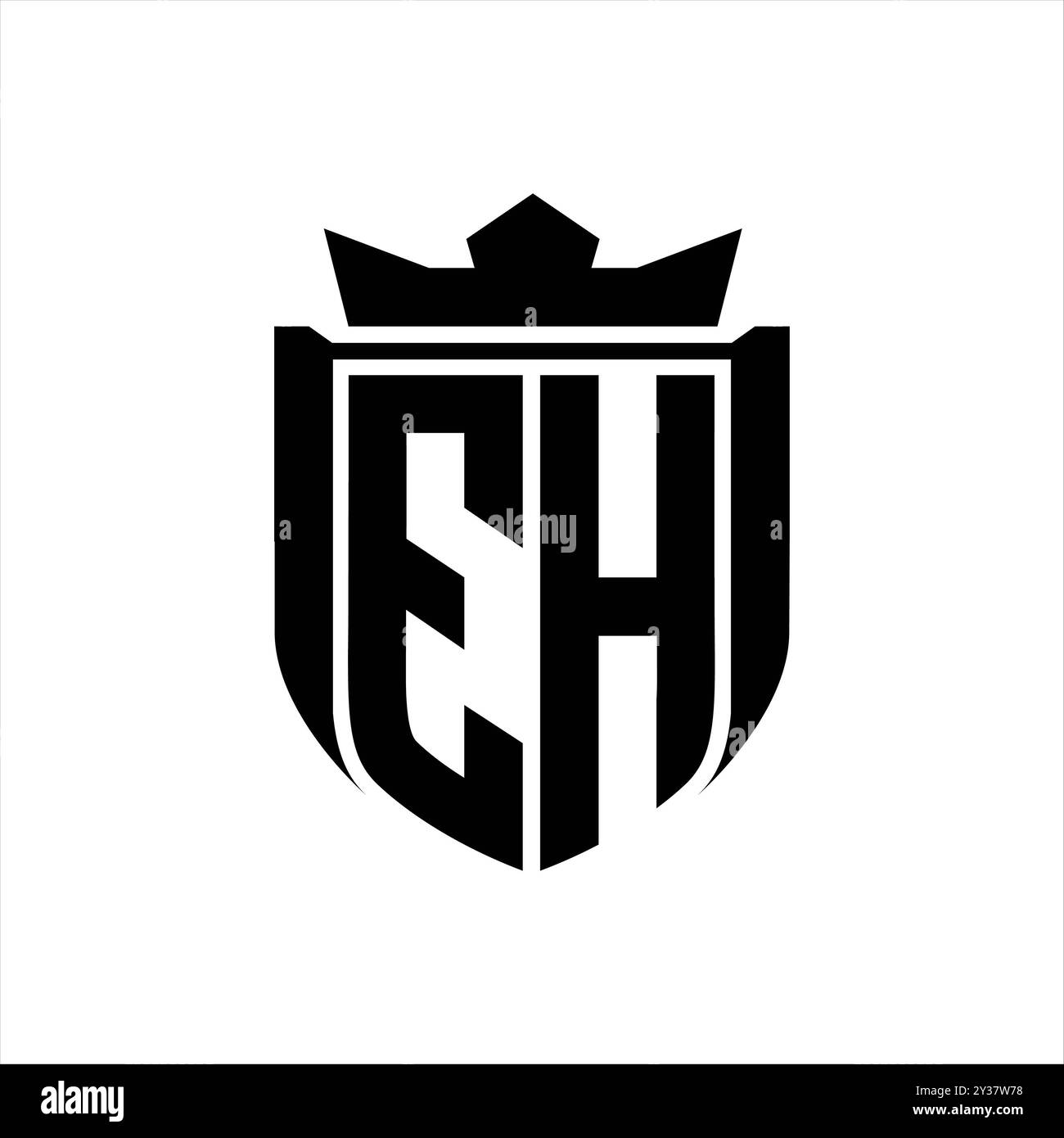 EH Letter logo with shield shape inside shield badge crown on white ...
