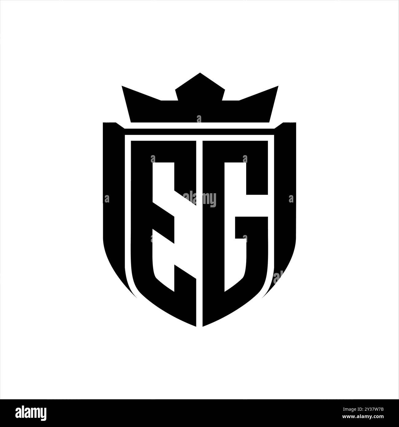 EG Letter logo with shield shape inside shield badge crown on white ...
