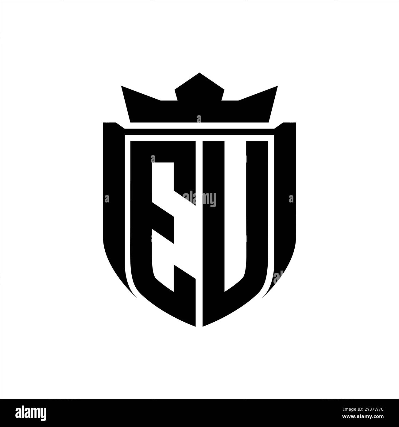 EU Letter logo with shield shape inside shield badge crown on white ...