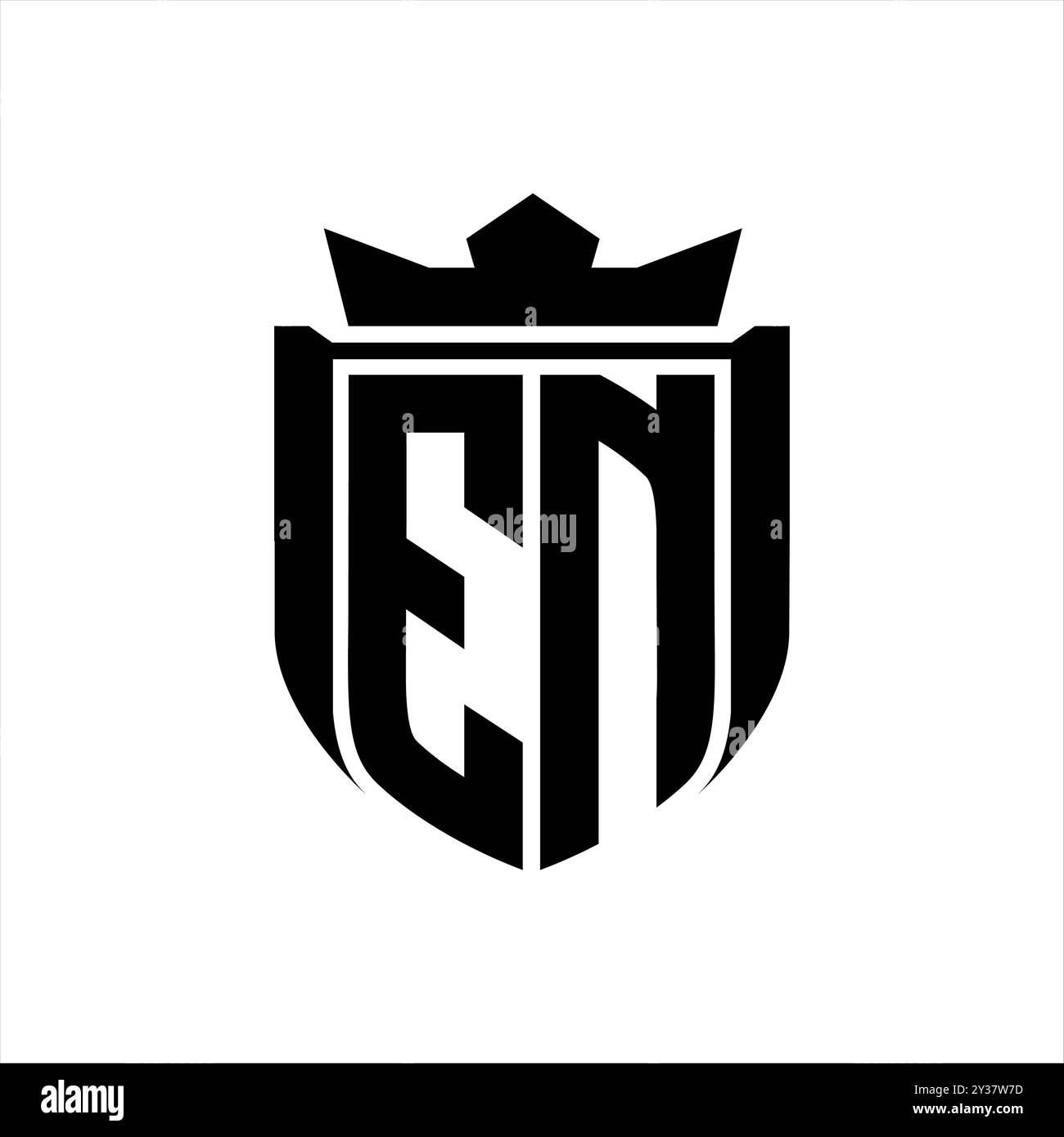 EN Letter logo with shield shape inside shield badge crown on white ...