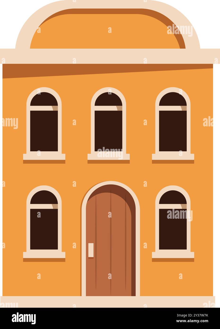 Illustration featuring an orange building facade with arched windows ...