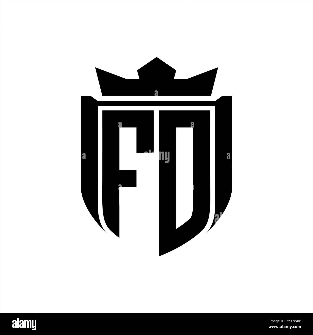 FD Letter logo with shield shape inside shield badge crown on white background template design ...