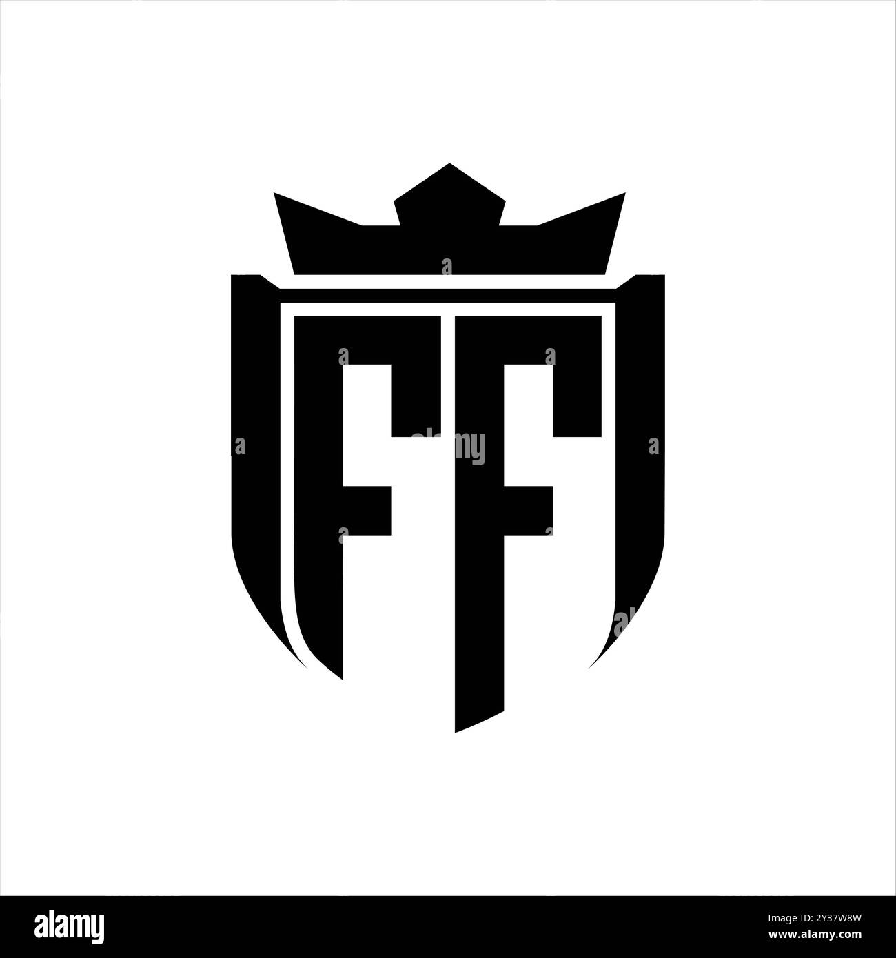FF Letter logo with shield shape inside shield badge crown on white ...
