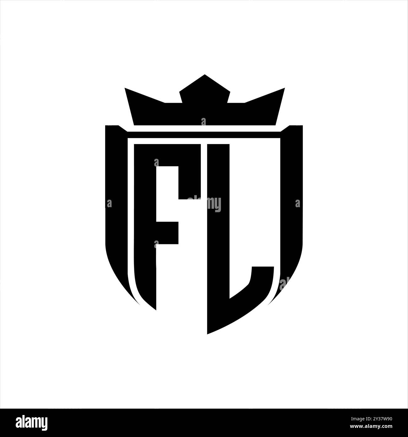 FL Letter logo with shield shape inside shield badge crown on white ...
