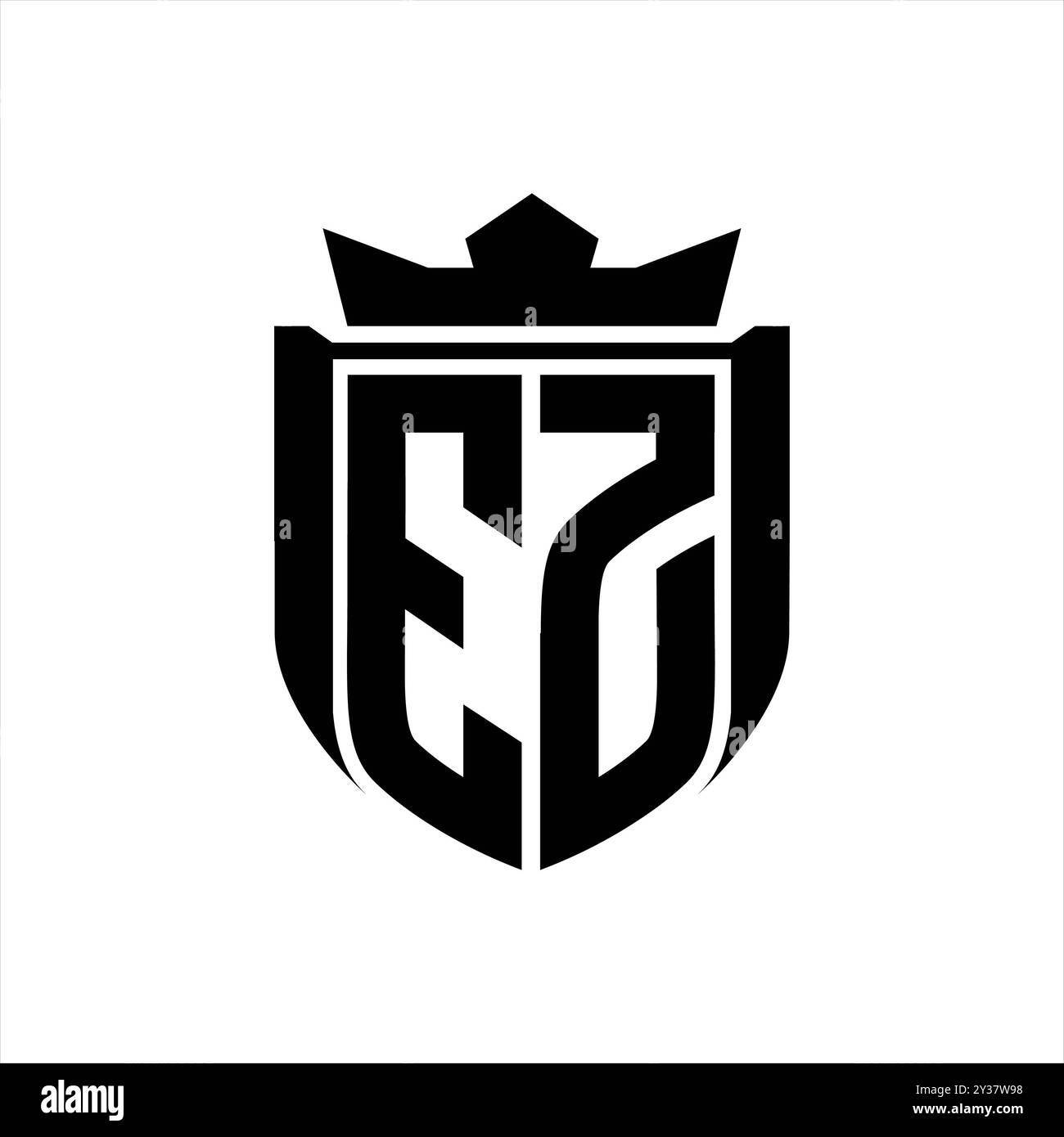 EZ Letter logo with shield shape inside shield badge crown on white ...