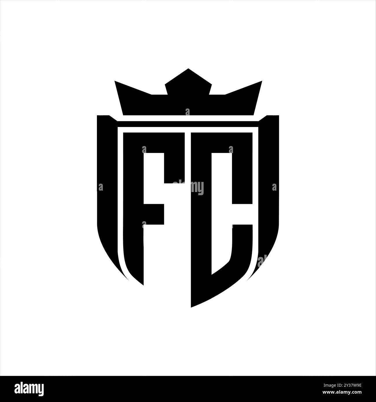 FC Letter logo with shield shape inside shield badge crown on white background template design ...