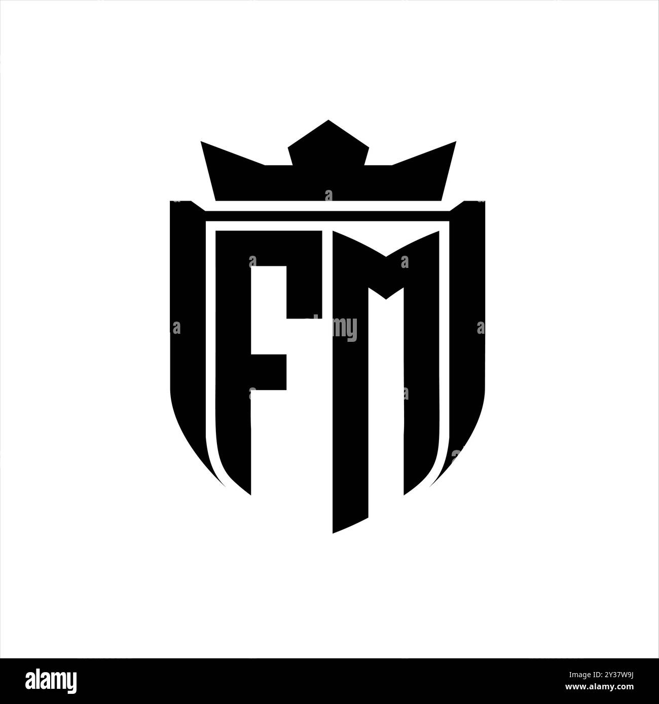 FM Letter logo with shield shape inside shield badge crown on white ...