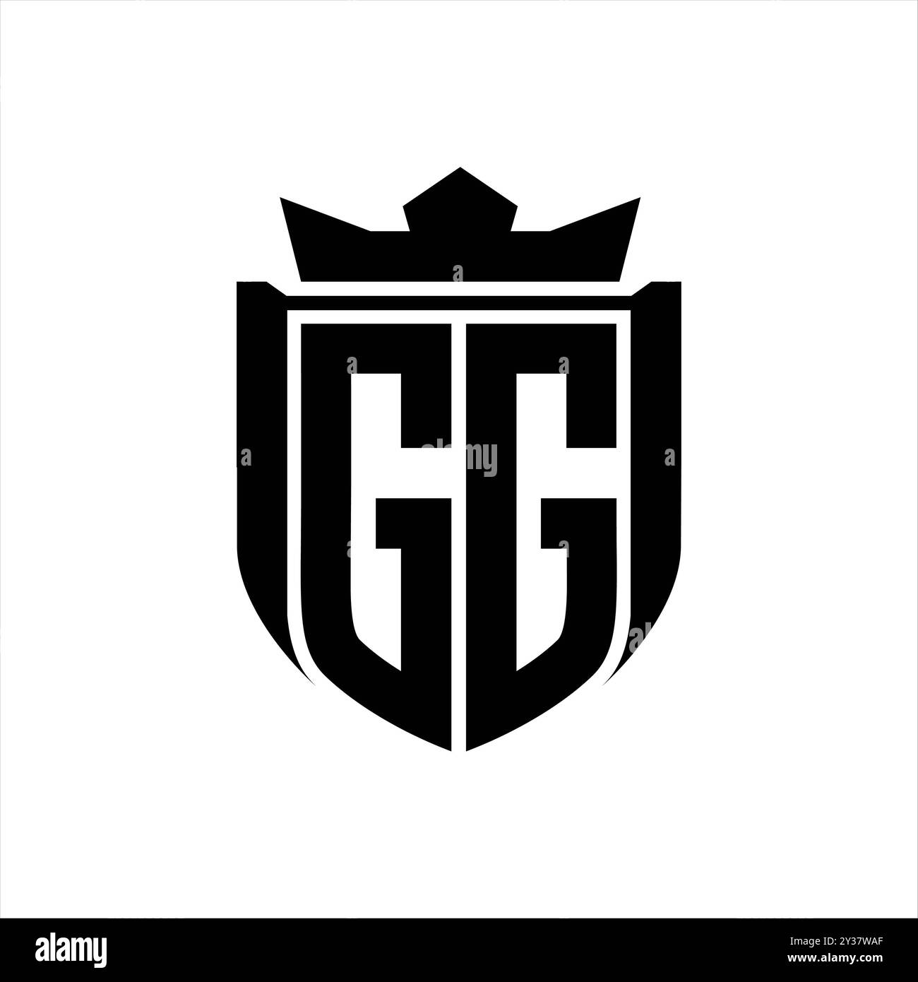 GG Letter logo with shield shape inside shield badge crown on white ...