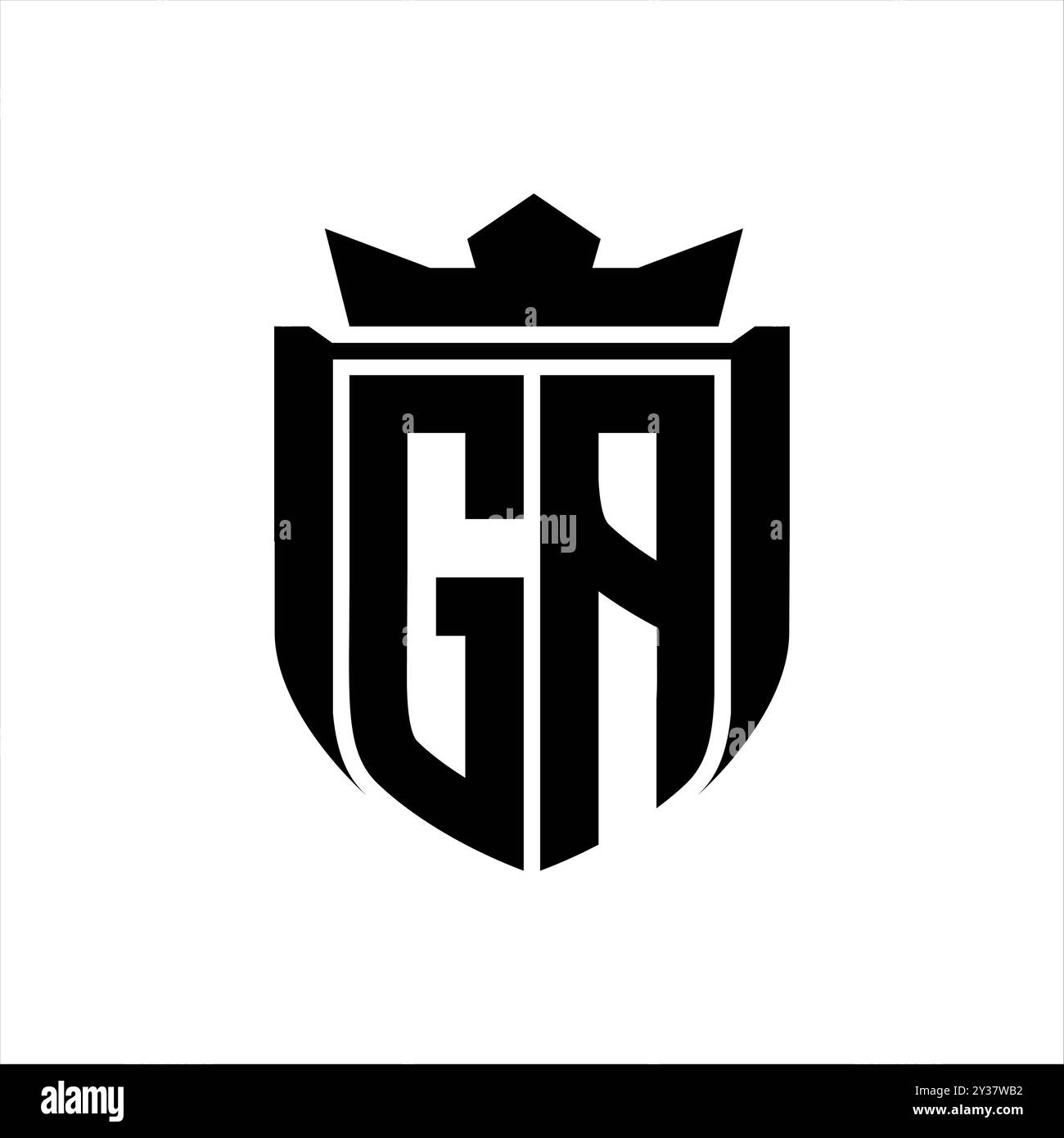 GA Letter logo with shield shape inside shield badge crown on white ...
