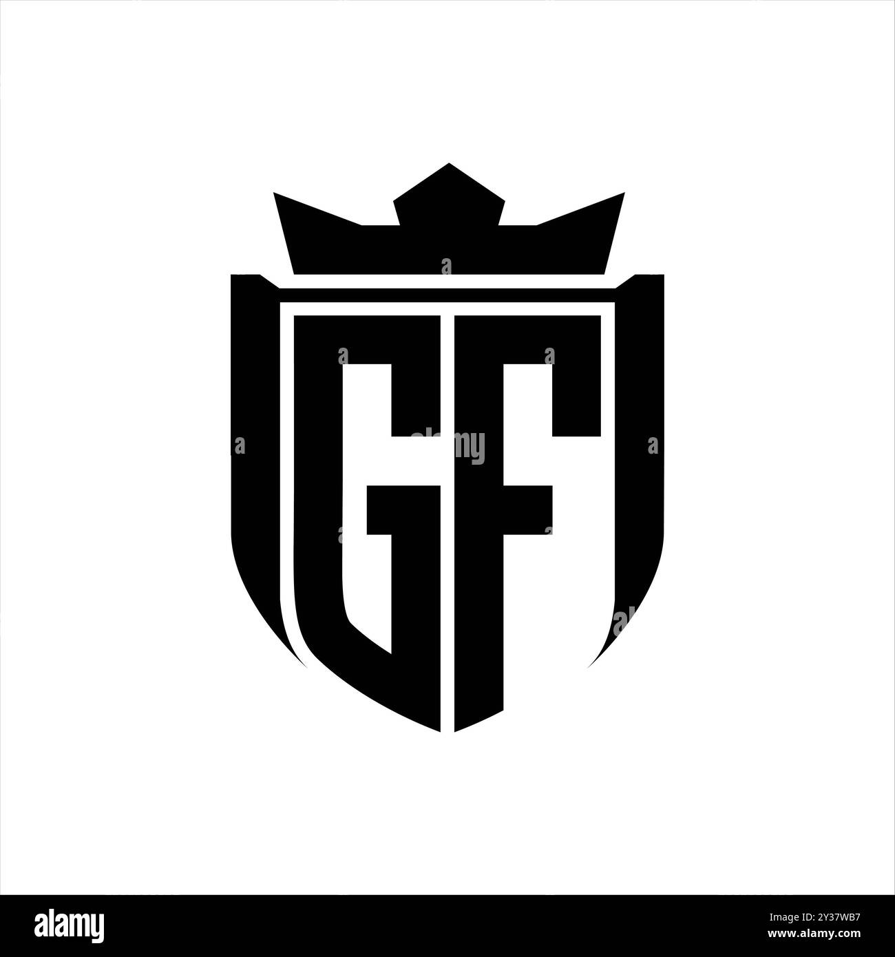 GF Letter logo with shield shape inside shield badge crown on white ...