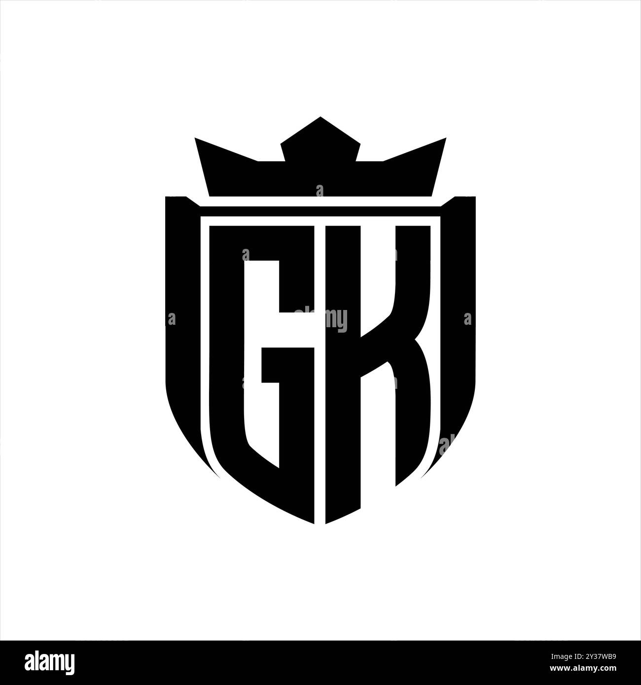 GK Letter logo with shield shape inside shield badge crown on white ...