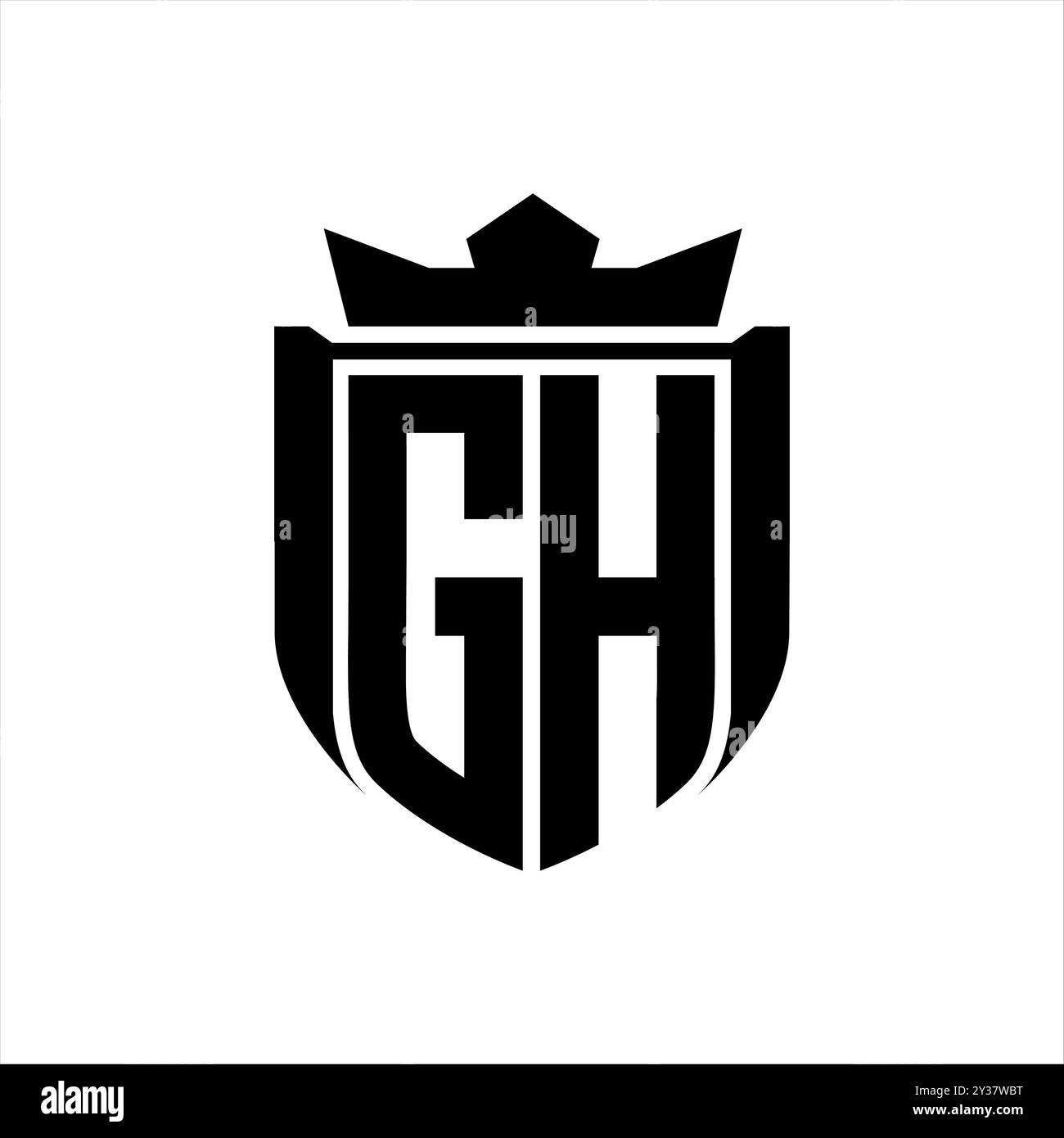 GH Letter logo with shield shape inside shield badge crown on white ...