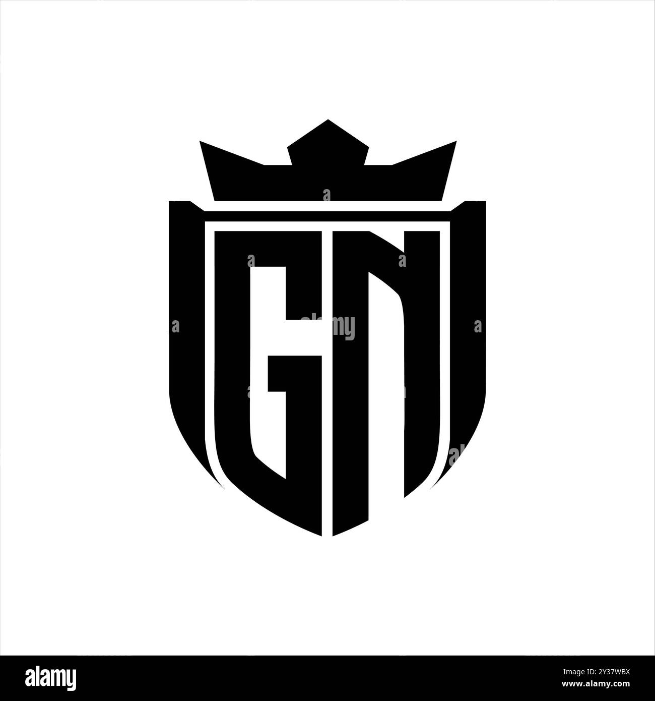 GN Letter logo with shield shape inside shield badge crown on white ...