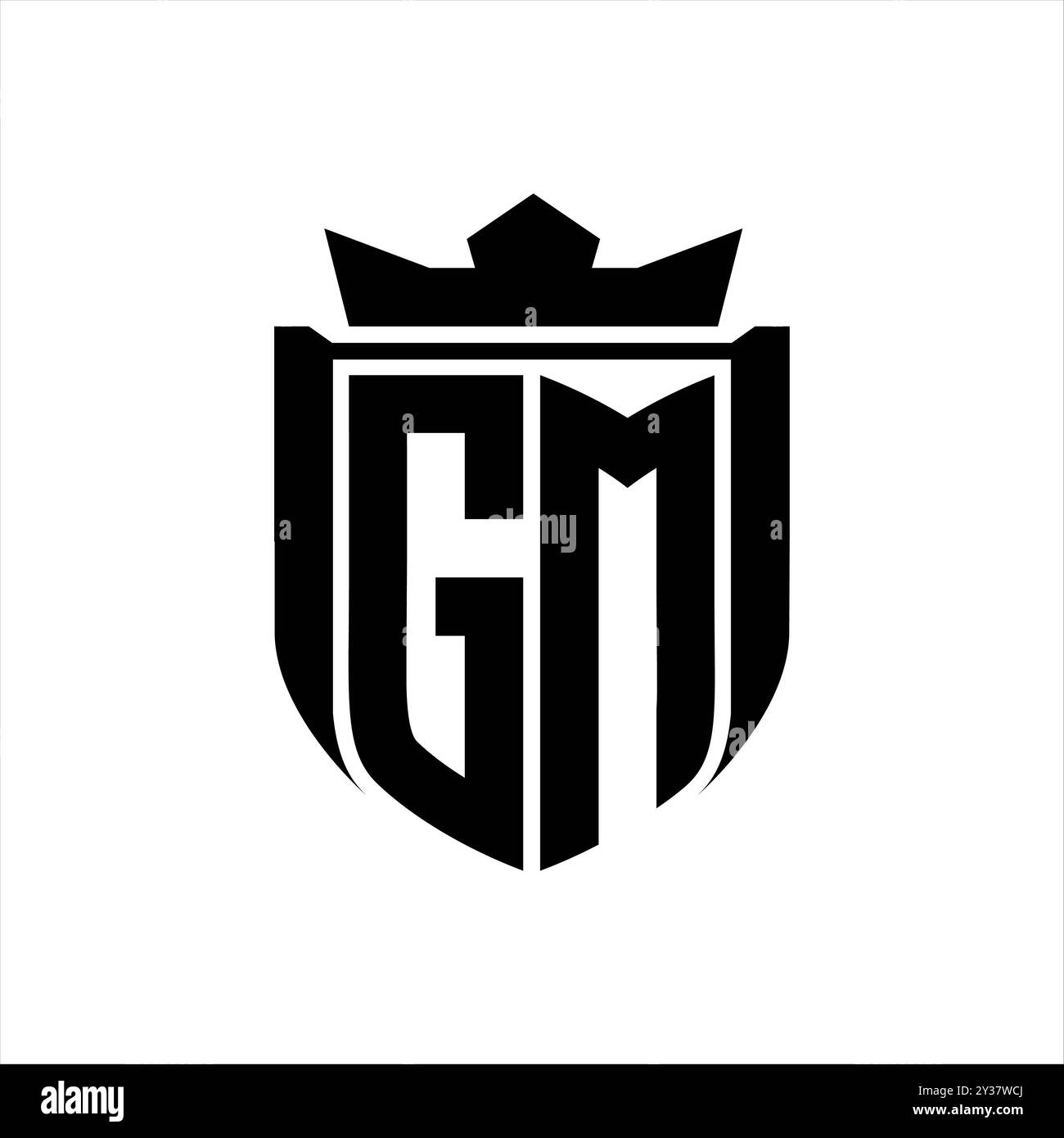GM Letter logo with shield shape inside shield badge crown on white ...