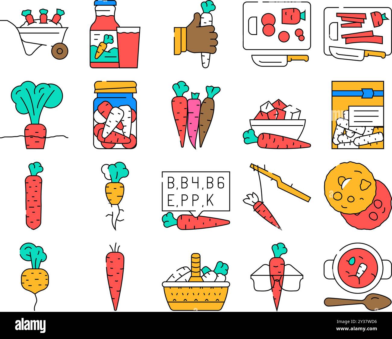 carrot vegetable orange food icons set vector Stock Vector Image & Art ...