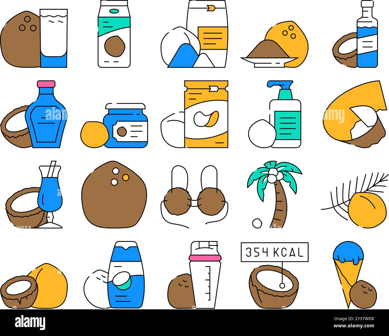 coconut coco fruit white tropical icons set vector Stock Vector Image ...