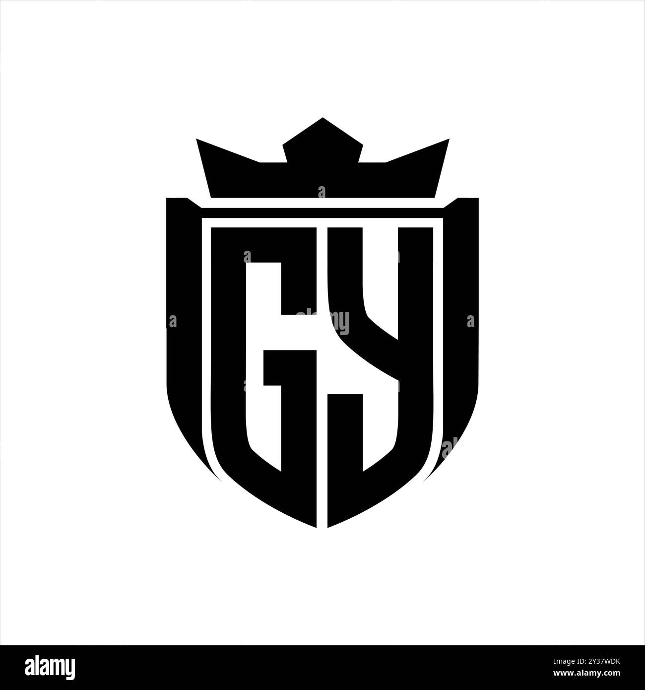 GY Letter logo with shield shape inside shield badge crown on white ...