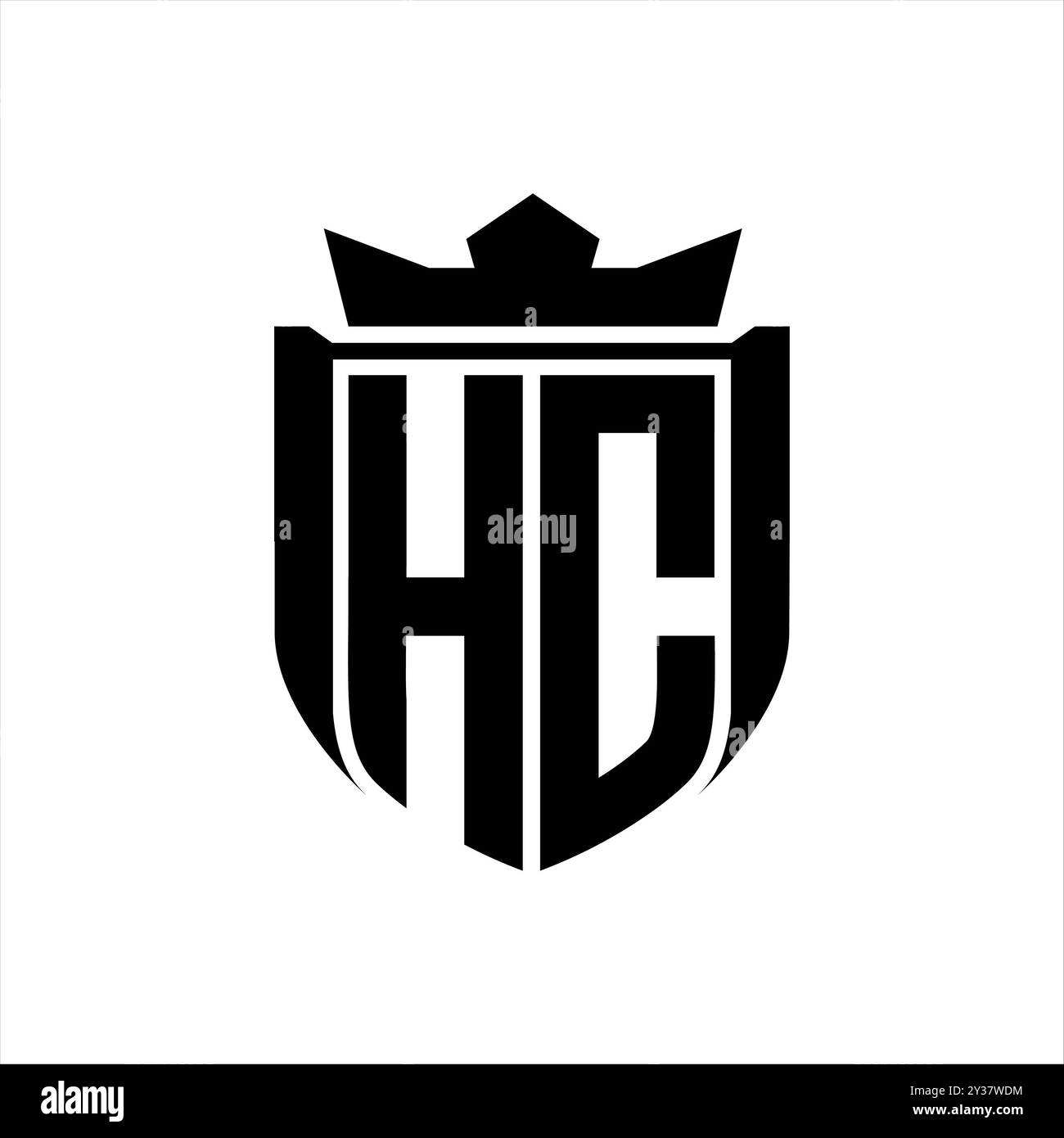 HC Letter logo with shield shape inside shield badge crown on white ...