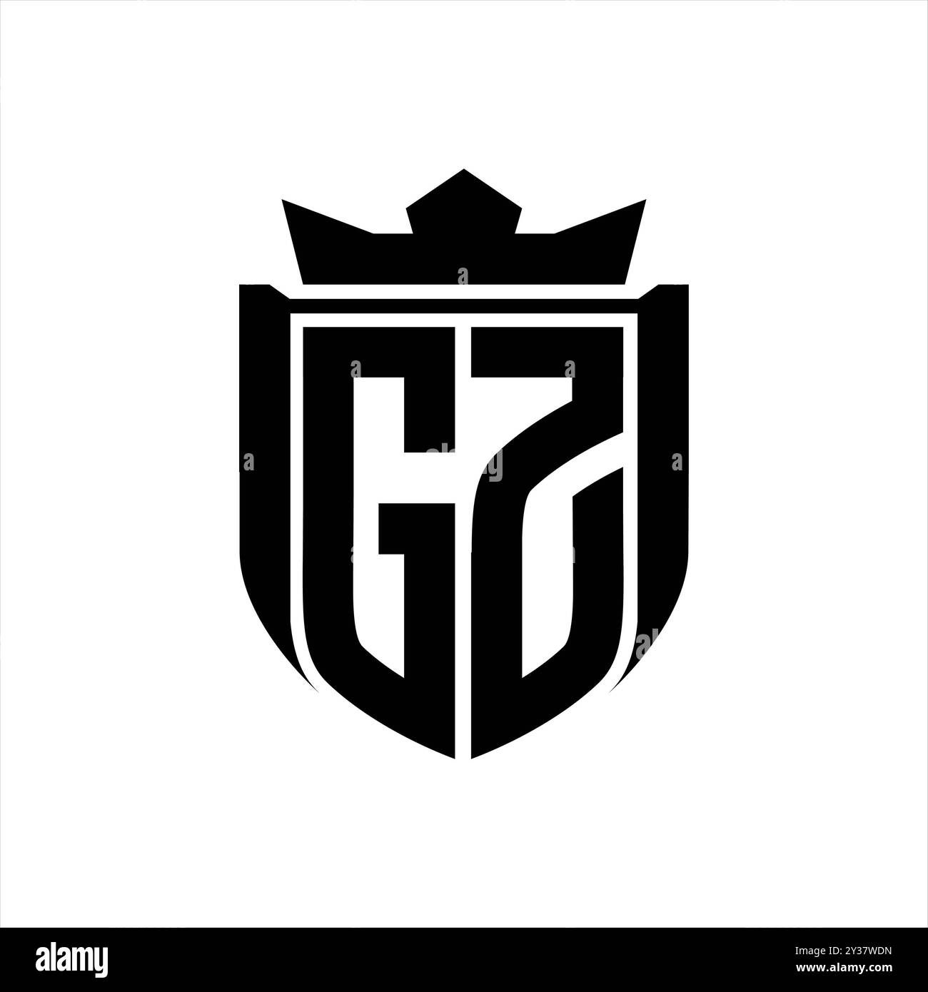 GZ Letter logo with shield shape inside shield badge crown on white ...