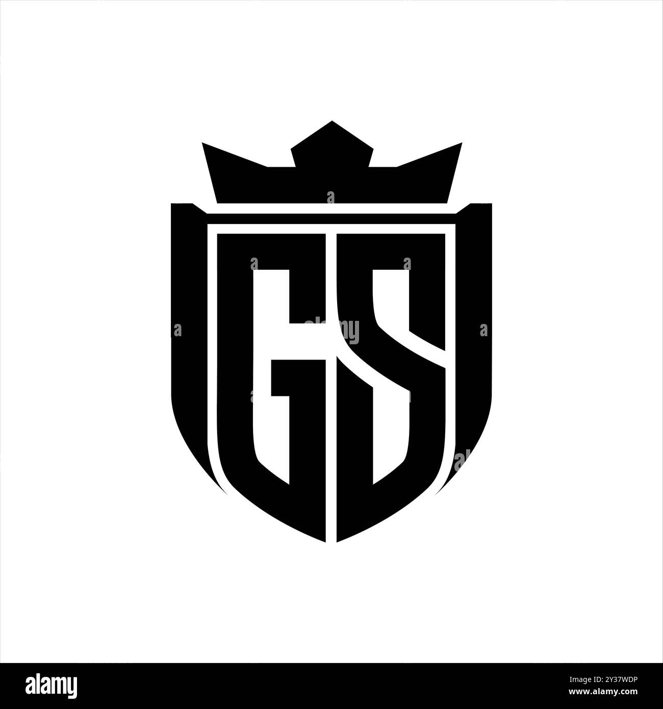 GS Letter logo with shield shape inside shield badge crown on white ...