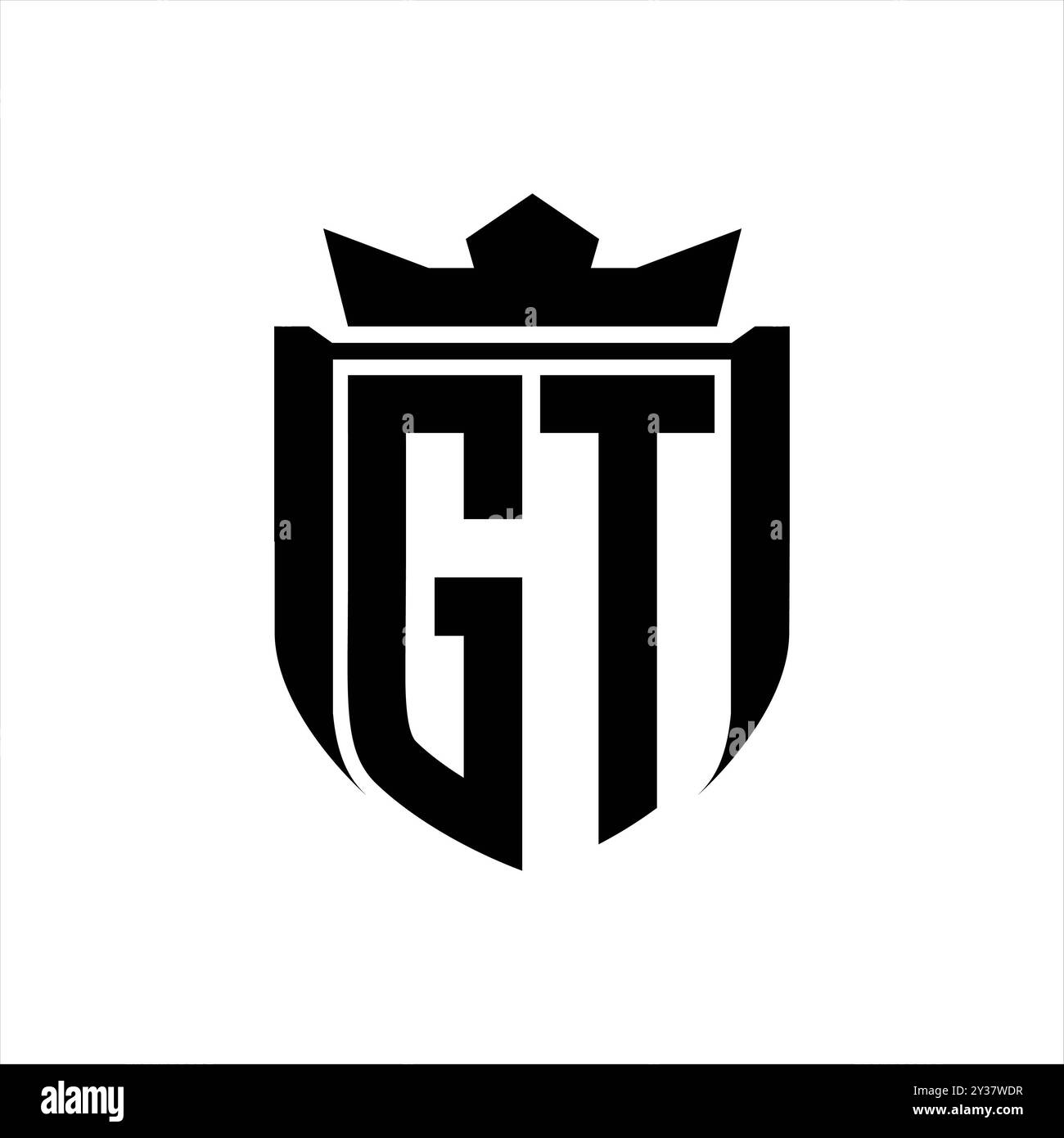 GT Letter logo with shield shape inside shield badge crown on white ...