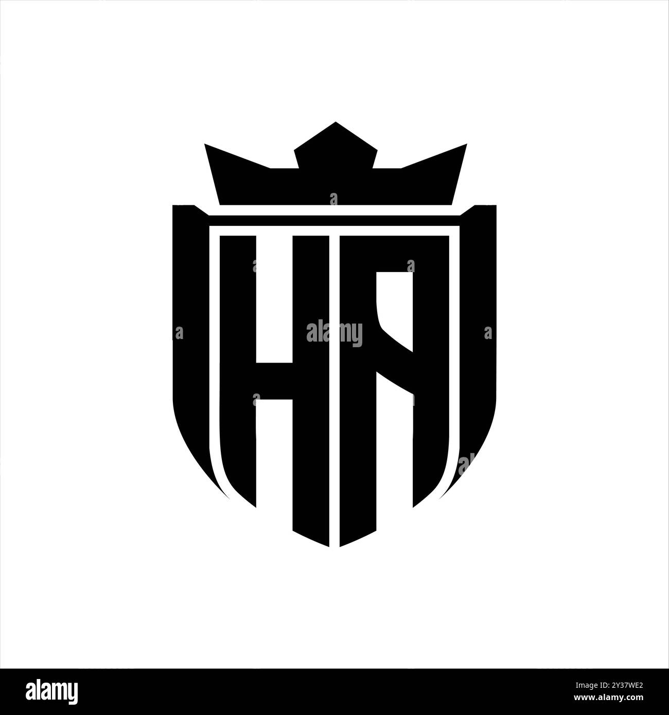 HA Letter logo with shield shape inside shield badge crown on white background template design ...