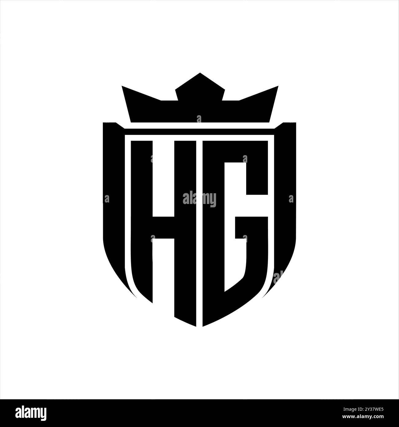 HG Letter logo with shield shape inside shield badge crown on white ...