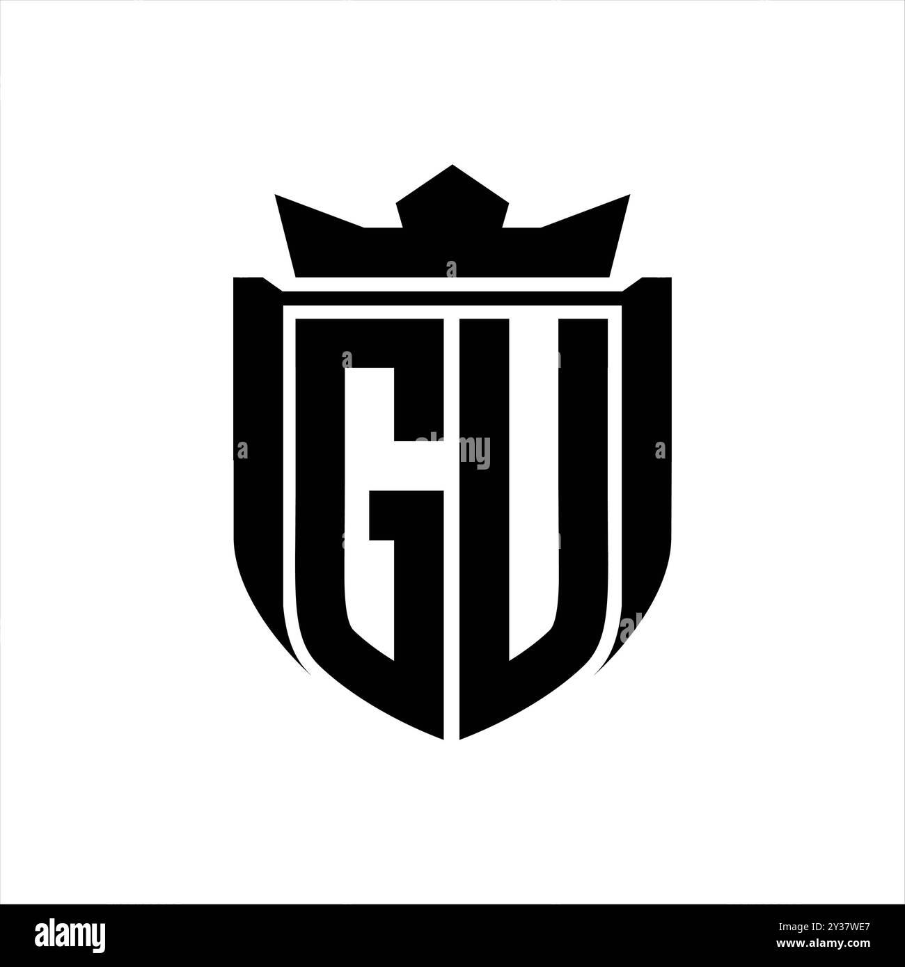 GU Letter logo with shield shape inside shield badge crown on white ...