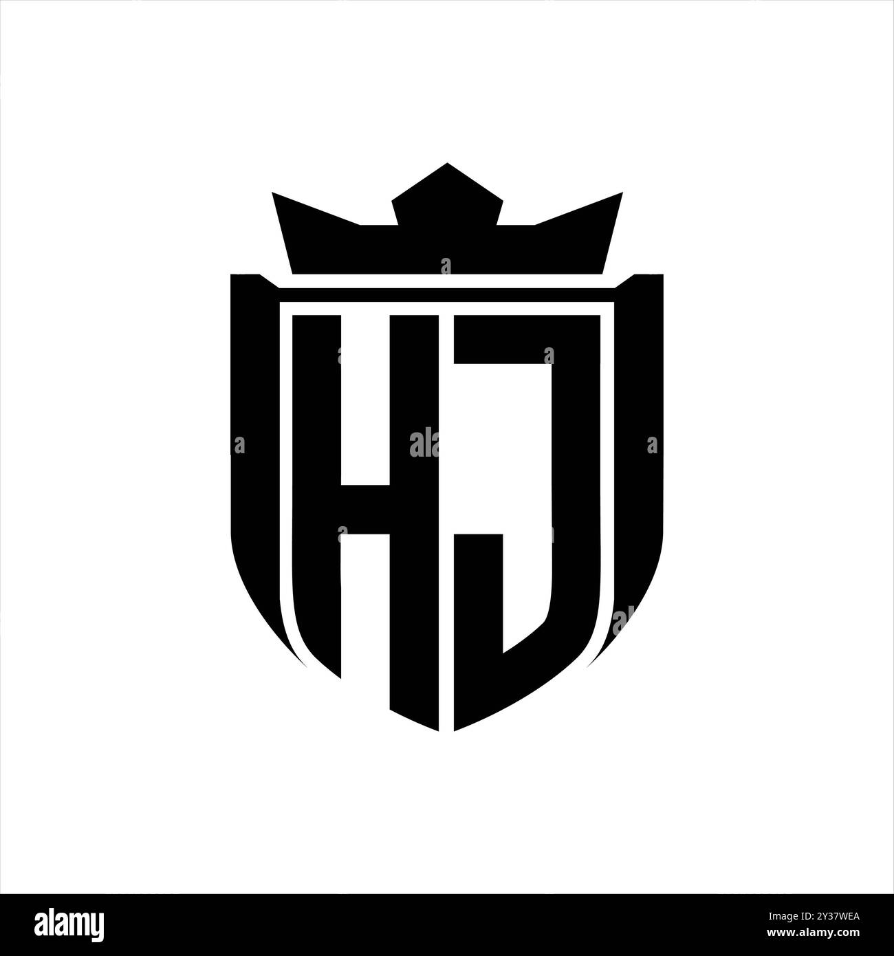 HJ Letter logo with shield shape inside shield badge crown on white background template design ...