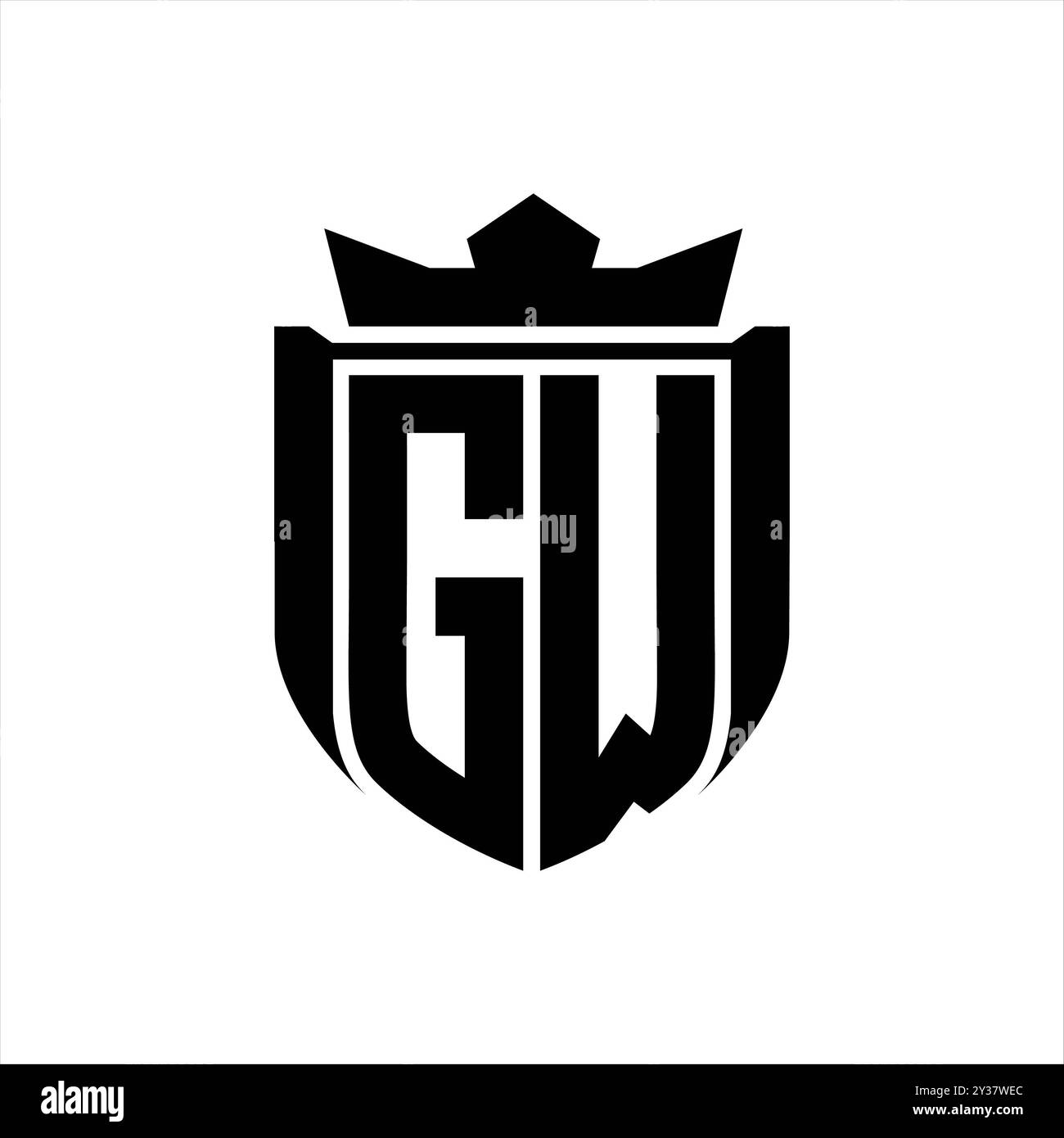 GW Letter logo with shield shape inside shield badge crown on white ...
