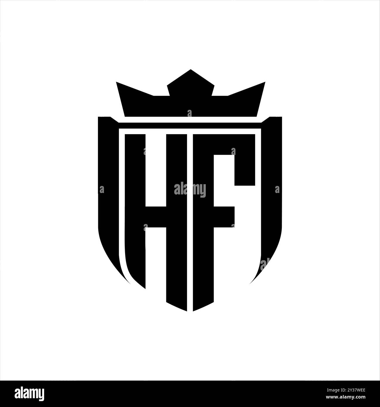 HF Letter logo with shield shape inside shield badge crown on white ...