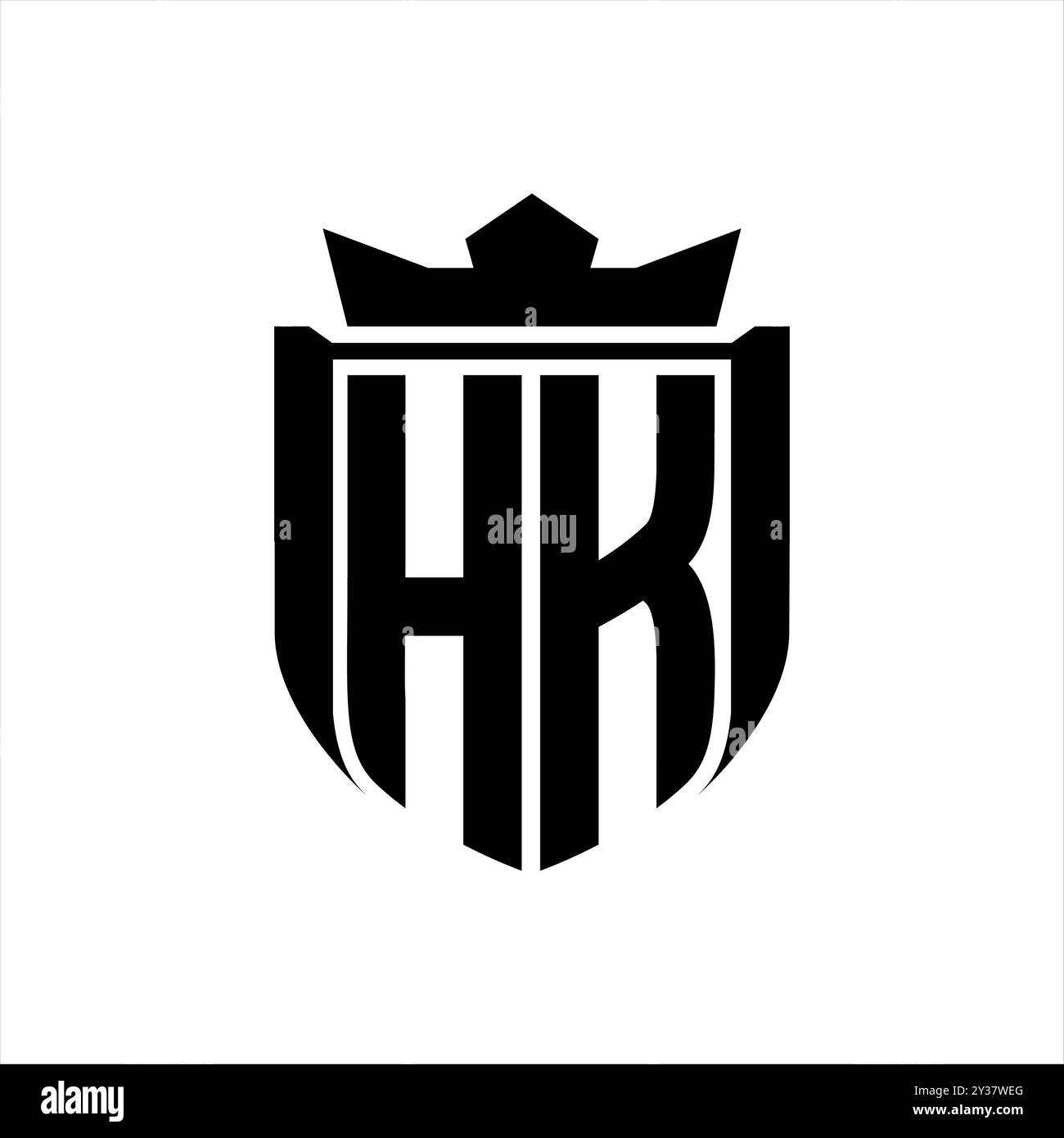 HK Letter logo with shield shape inside shield badge crown on white ...