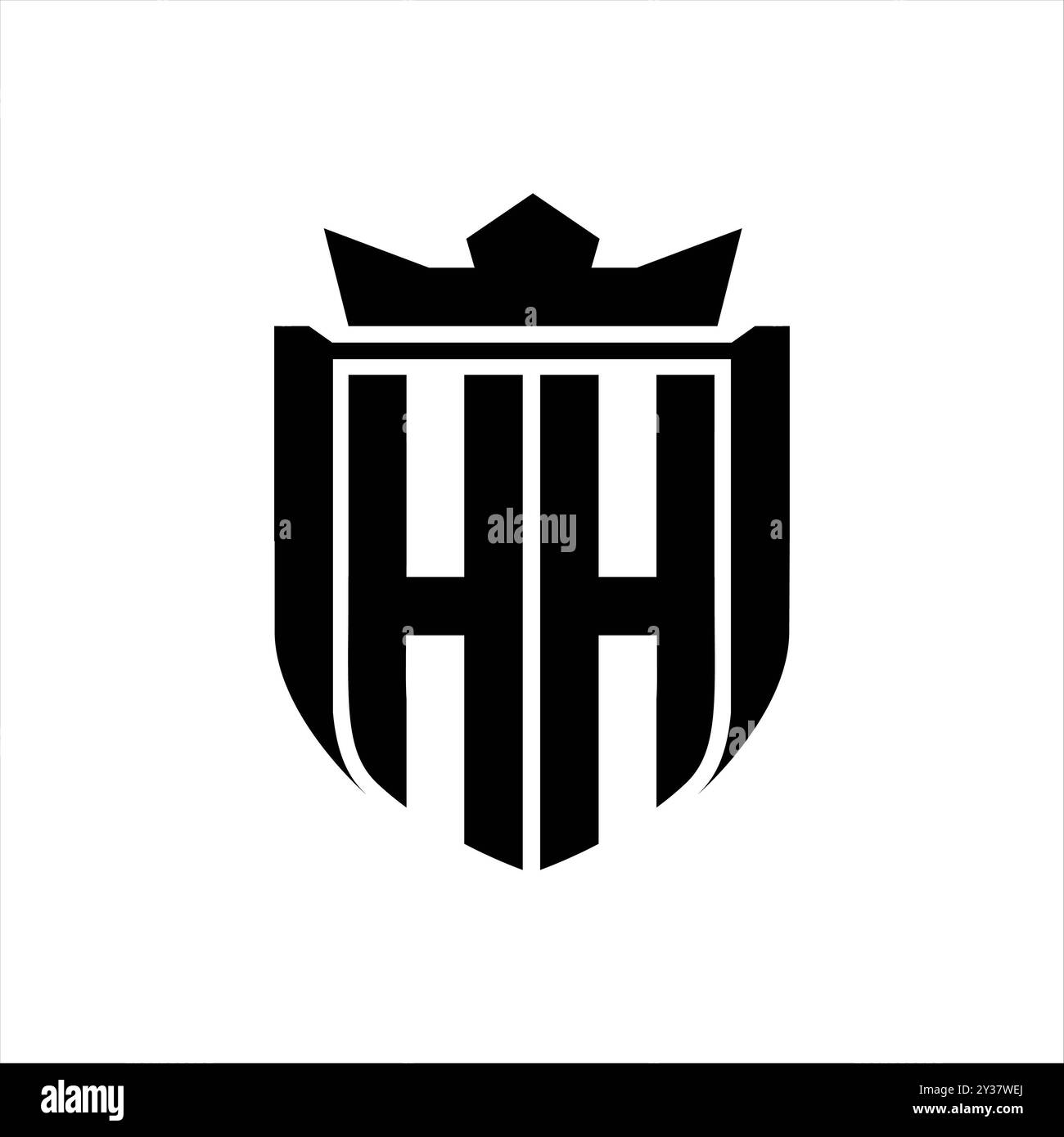 HH Letter logo with shield shape inside shield badge crown on white ...